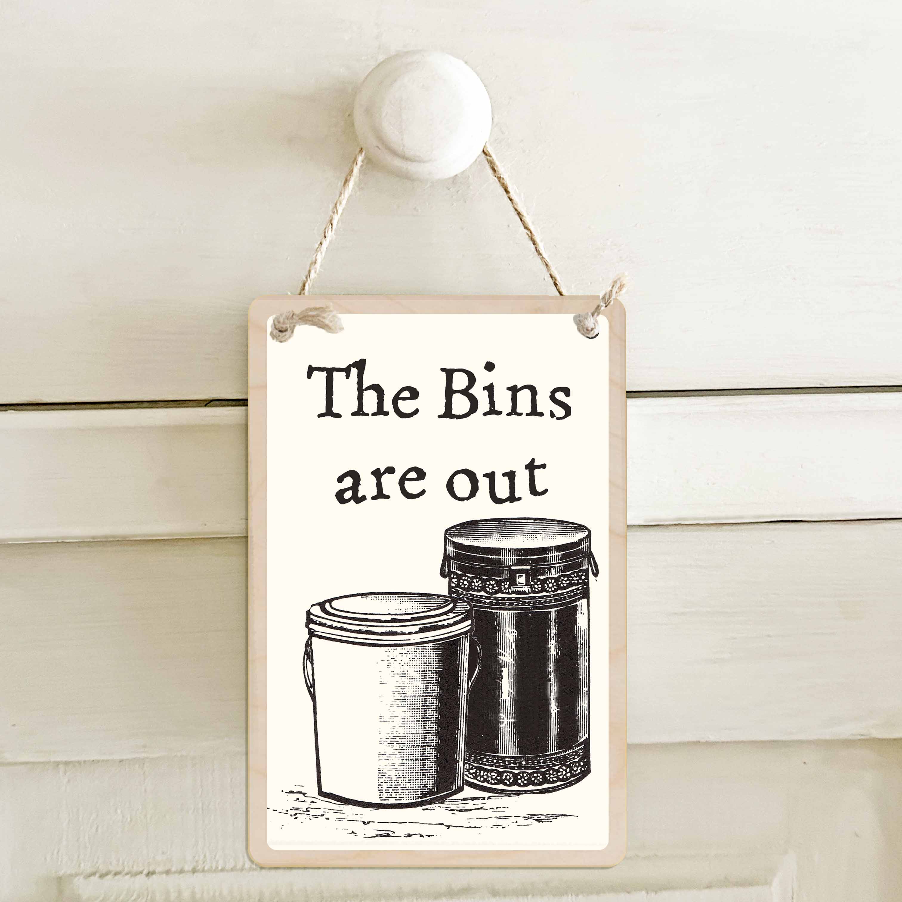 Bins - wooden sign | Sustainable gifts | The Wooden Postcard Company ...